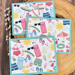 6 Handmade Summer Notecards - Summer Beach Pool Note Cards - Greeting ...