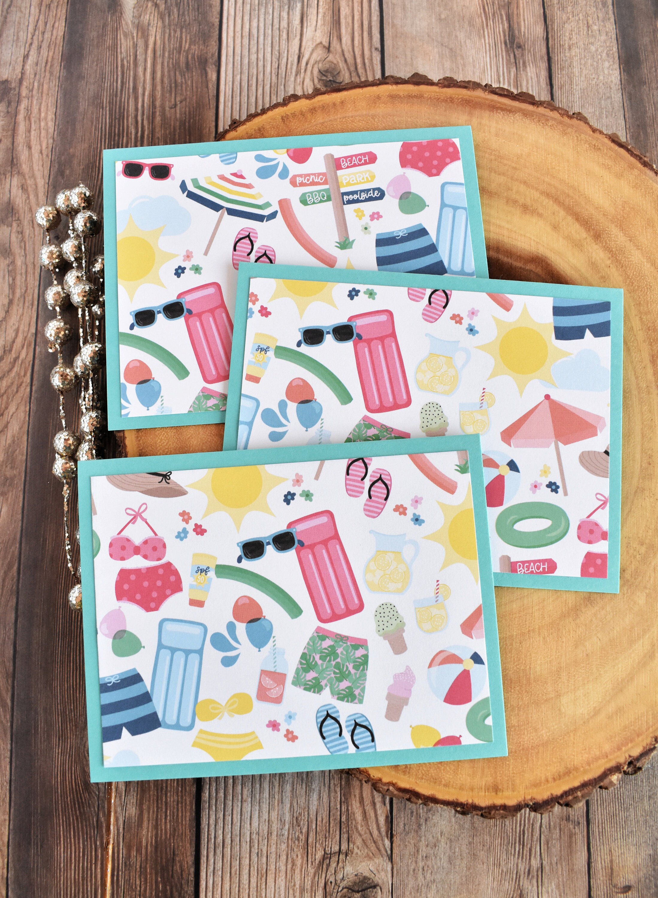 6 Handmade Summer Notecards Summer Beach Pool Note Cards - Etsy