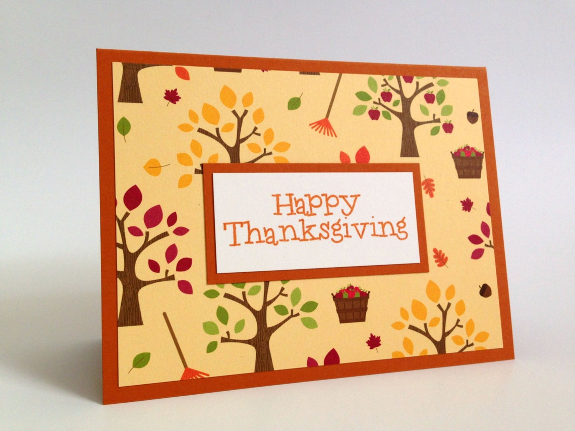 Happy Thanksgiving Card Autumn Greeting Card Fall Tree Leaves Card ...