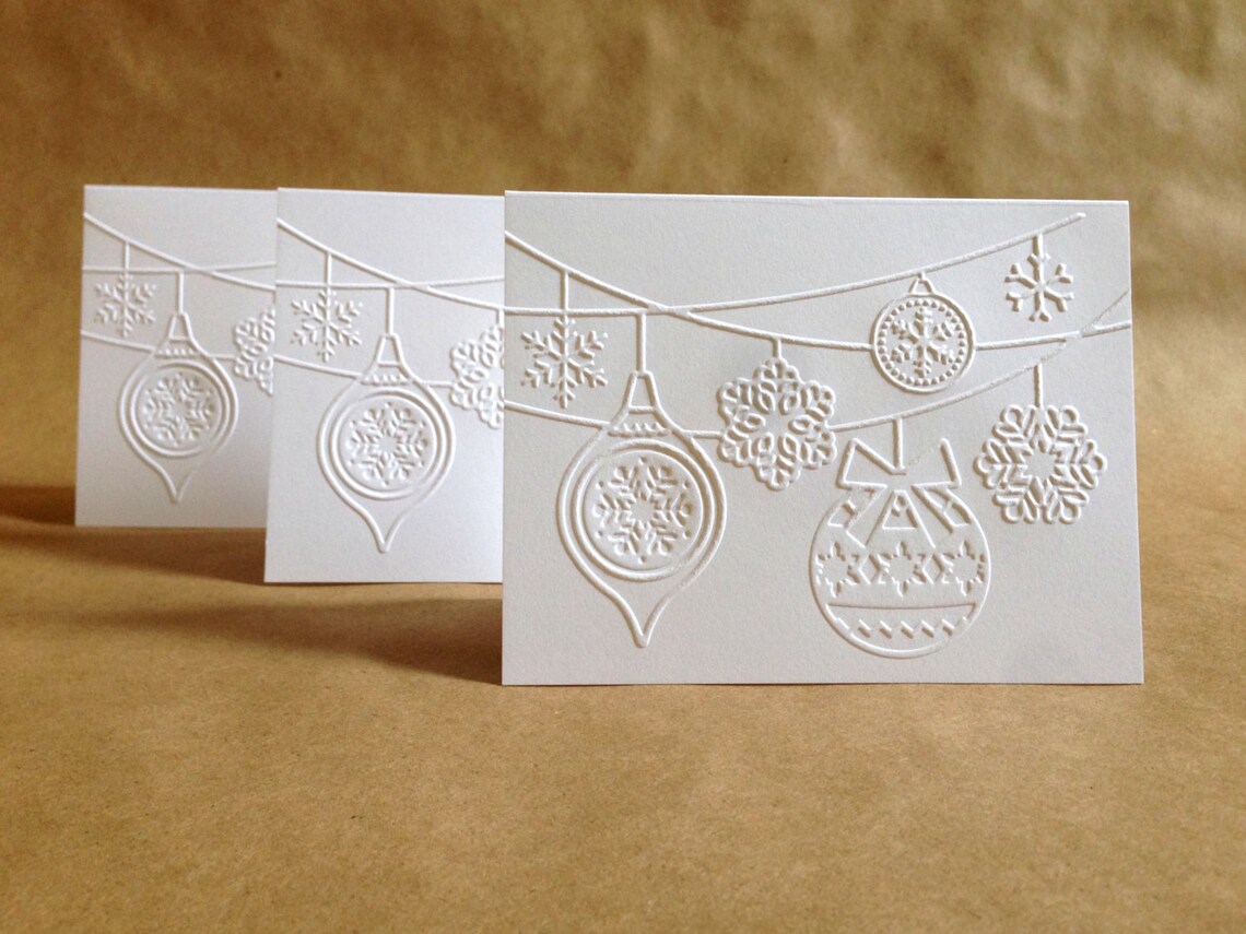 Embossed Christmas Cards - Ornament & Snowflake Holiday Set - Etsy