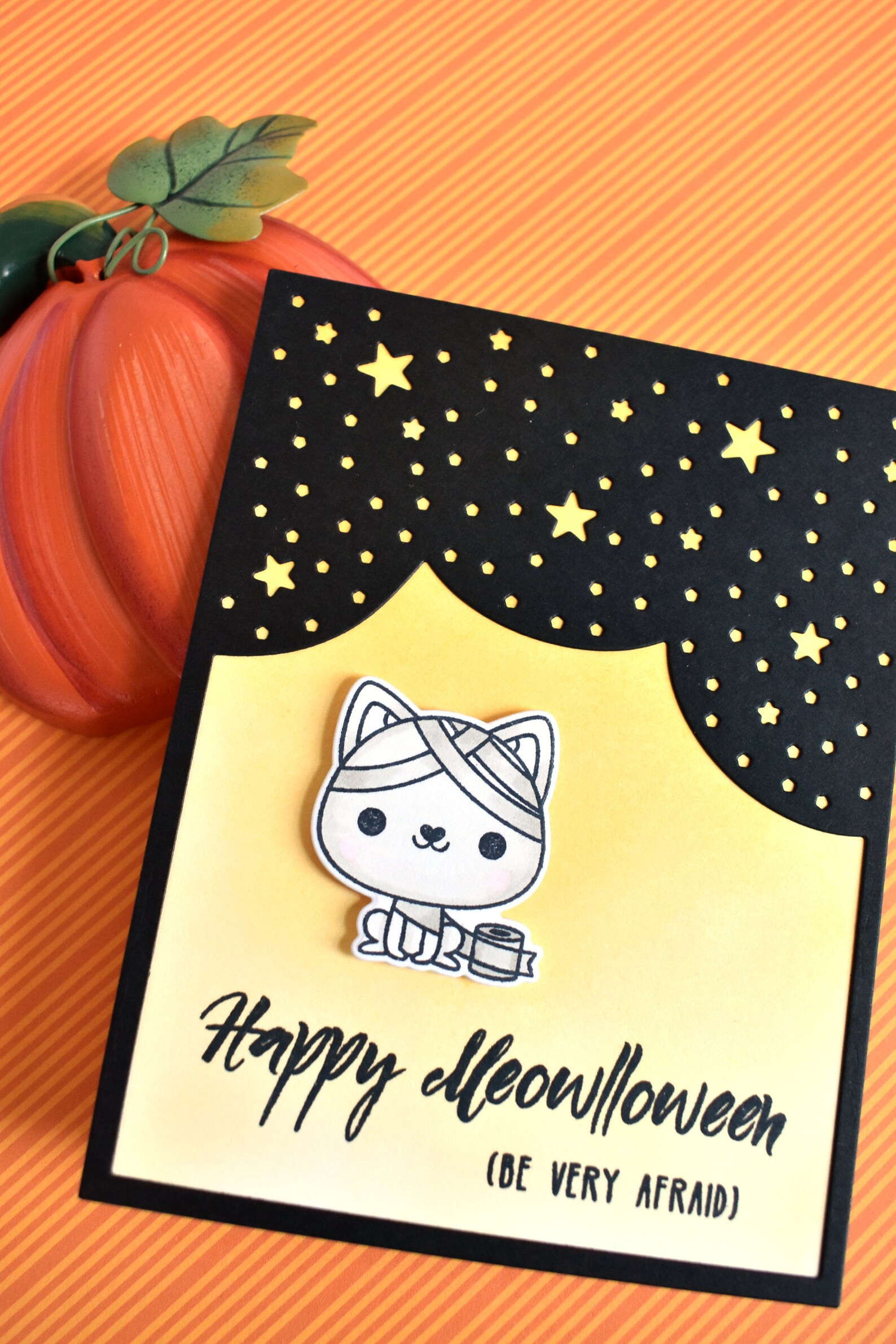 Cute Halloween Card for Kids Orange and Black Happy Halloween Cat Card ...