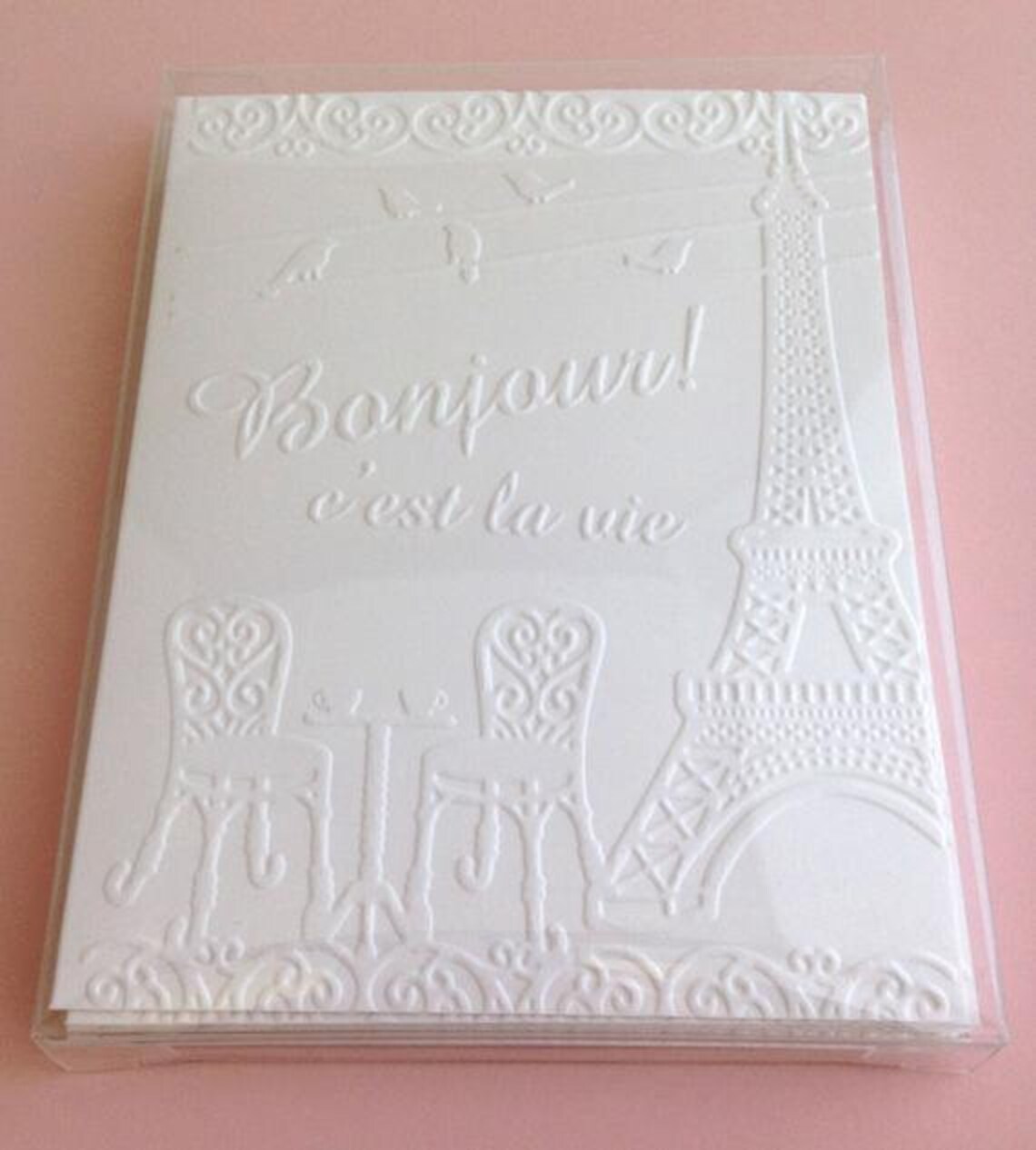 French Stationary - Paris Cards - Blank Greeting Cards - White Embossed ...