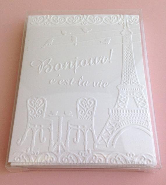 French Stationary - Paris Cards - Blank Greeting Cards - White Embossed ...