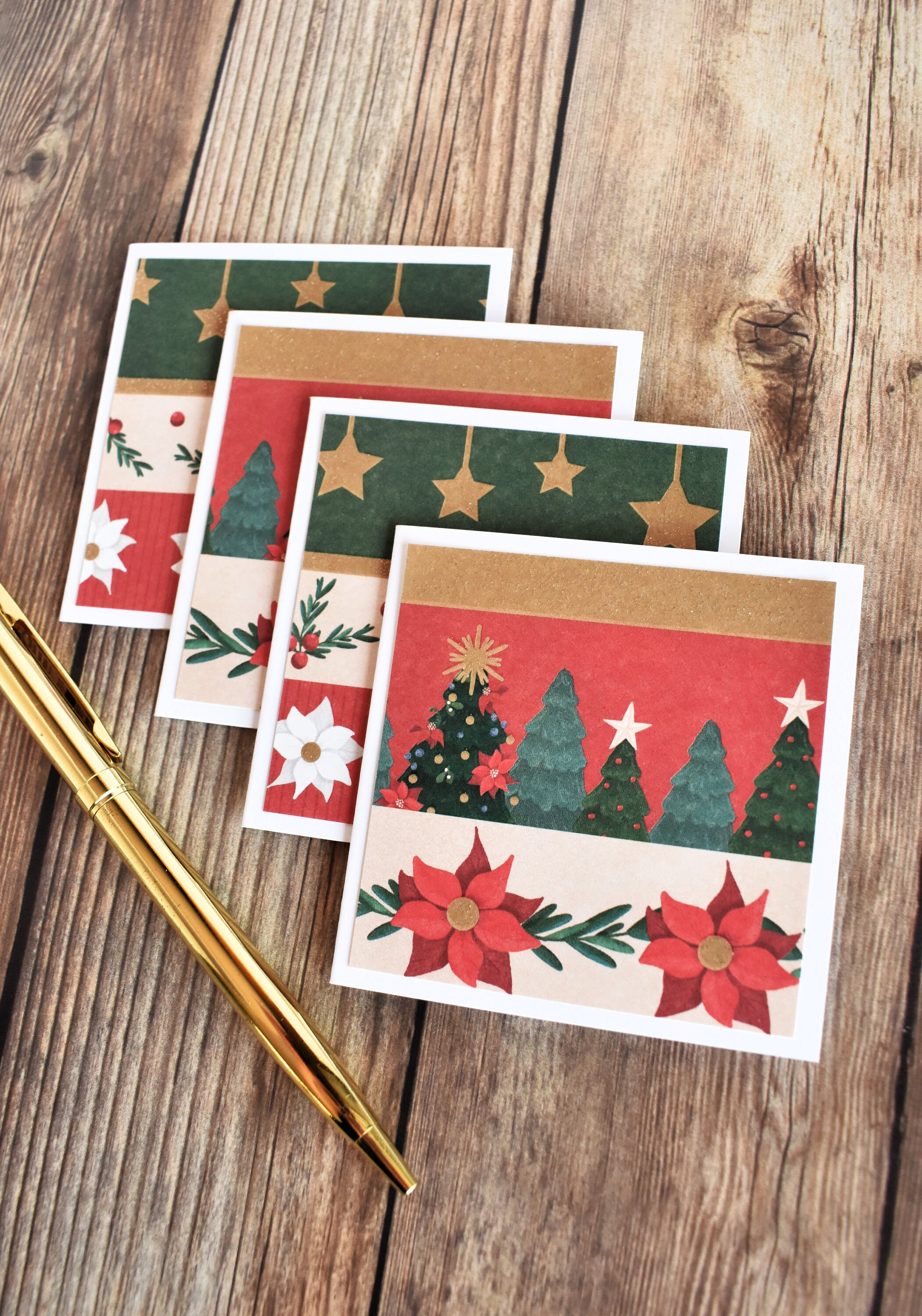 Handmade Mini Christmas Cards – Glitter Poinsettia Holiday Cards - Etsy