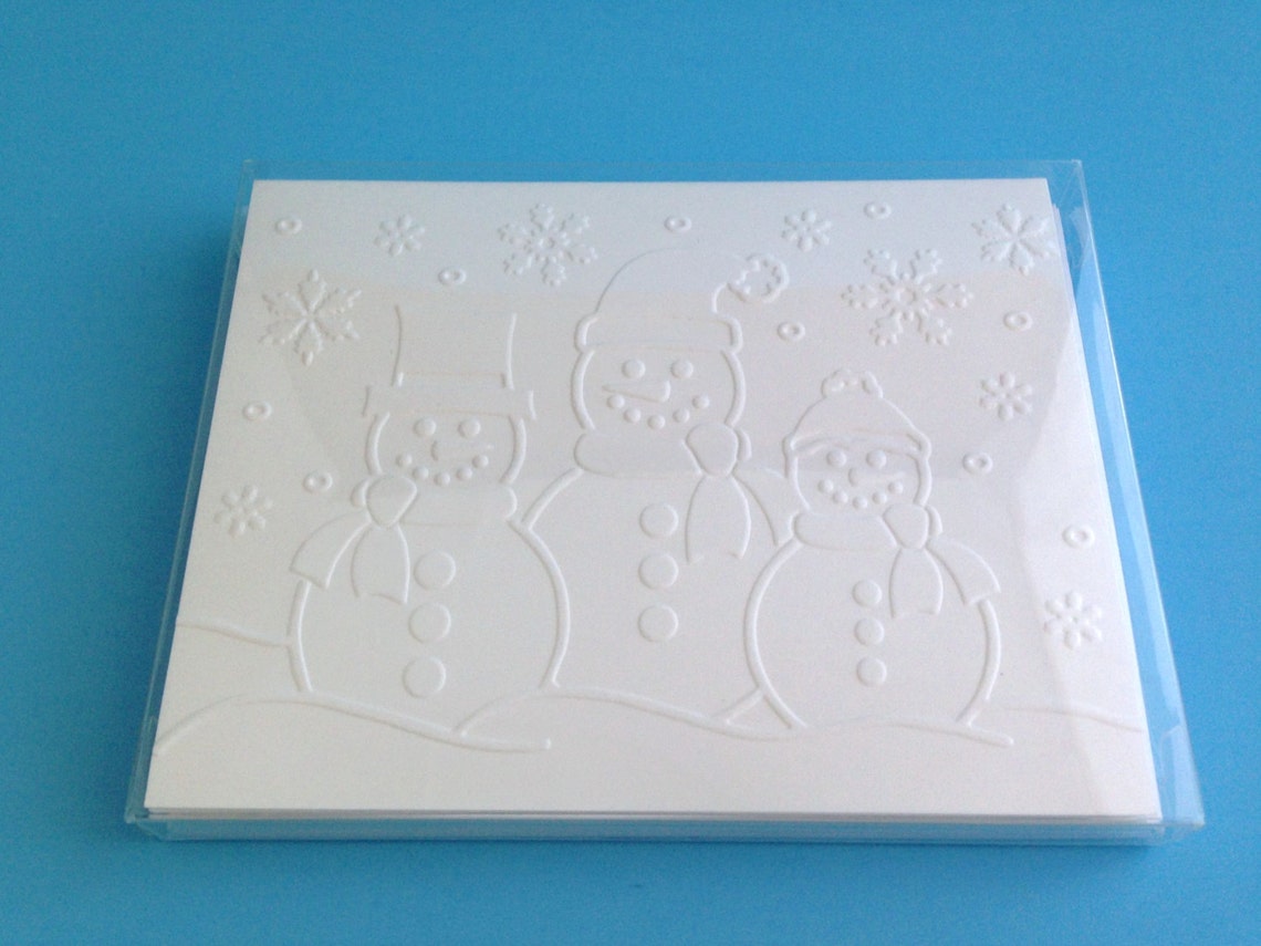 Boxed Christmas Cards Embossed Snowman Card Set of 8 Embossed Holiday ...