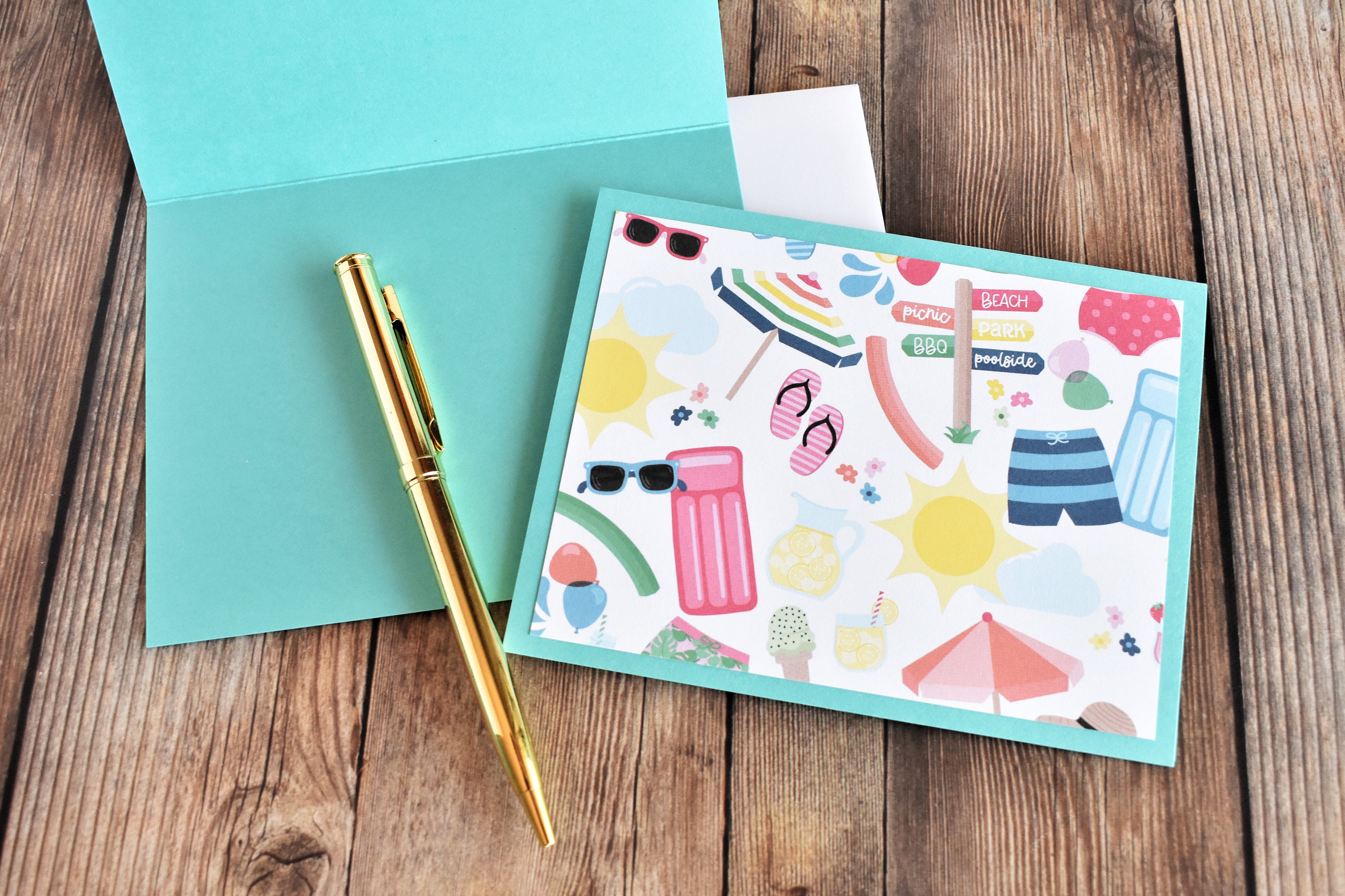 6 Handmade Summer Notecards Summer Beach Pool Note Cards - Etsy