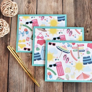 6 Handmade Summer Notecards - Summer Beach Pool Note Cards - Greeting ...