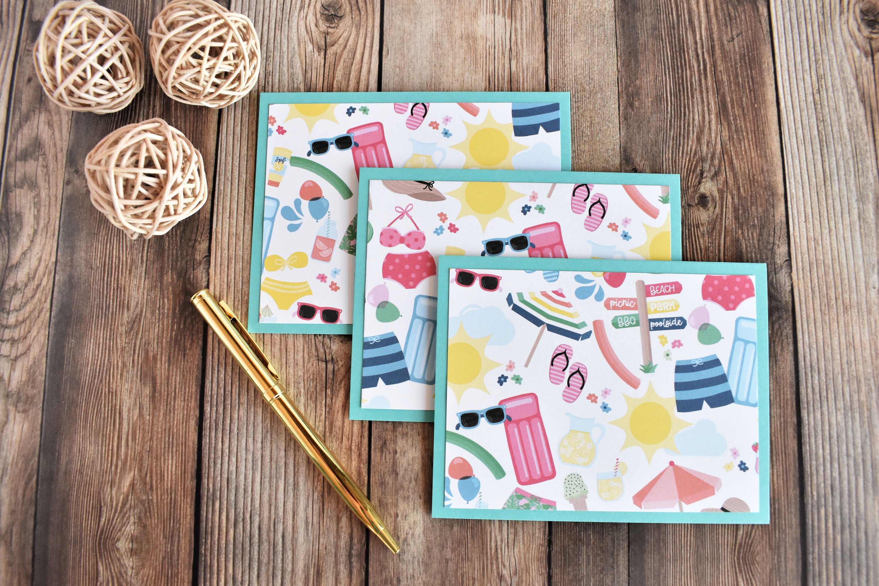 6 Handmade Summer Notecards Summer Beach Pool Note Cards - Etsy