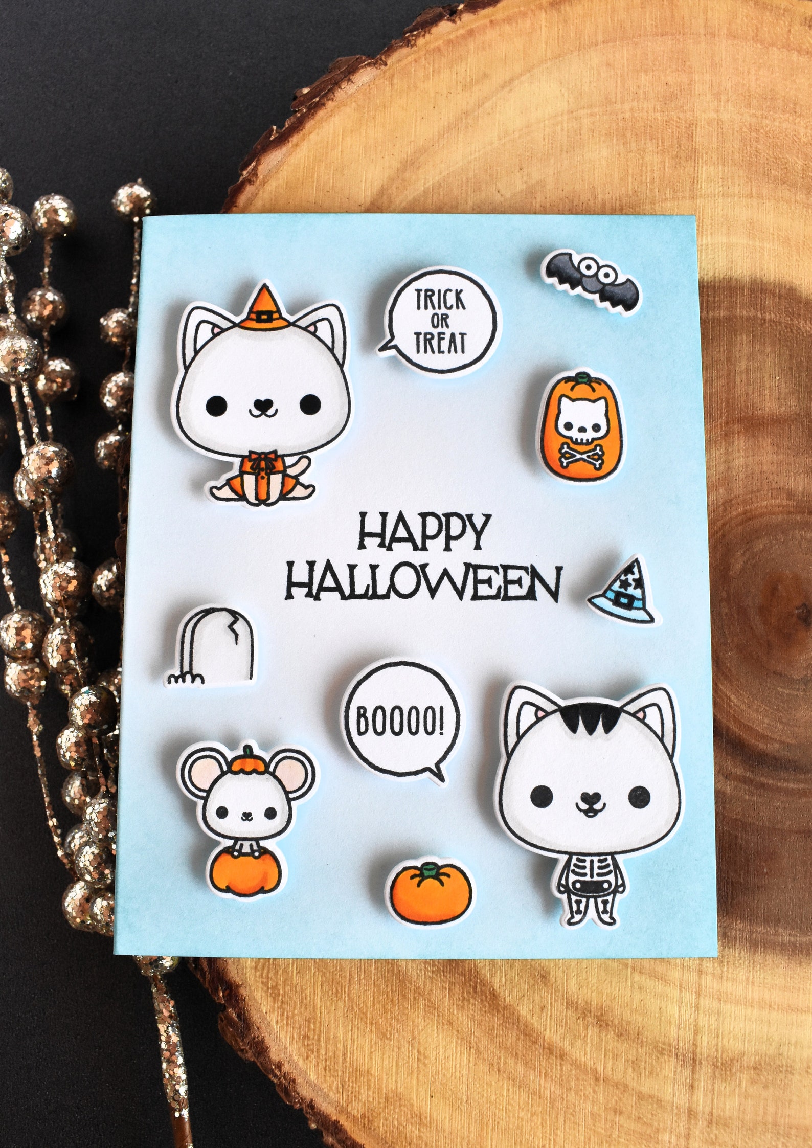 3D Handmade Halloween Card With Witch, Skeleton, Bat, and Pumpkins Cute ...