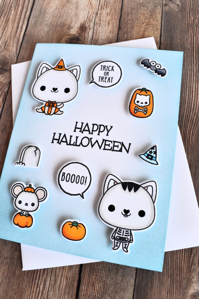 3D Handmade Halloween Card With Witch, Skeleton, Bat, and Pumpkins Cute ...