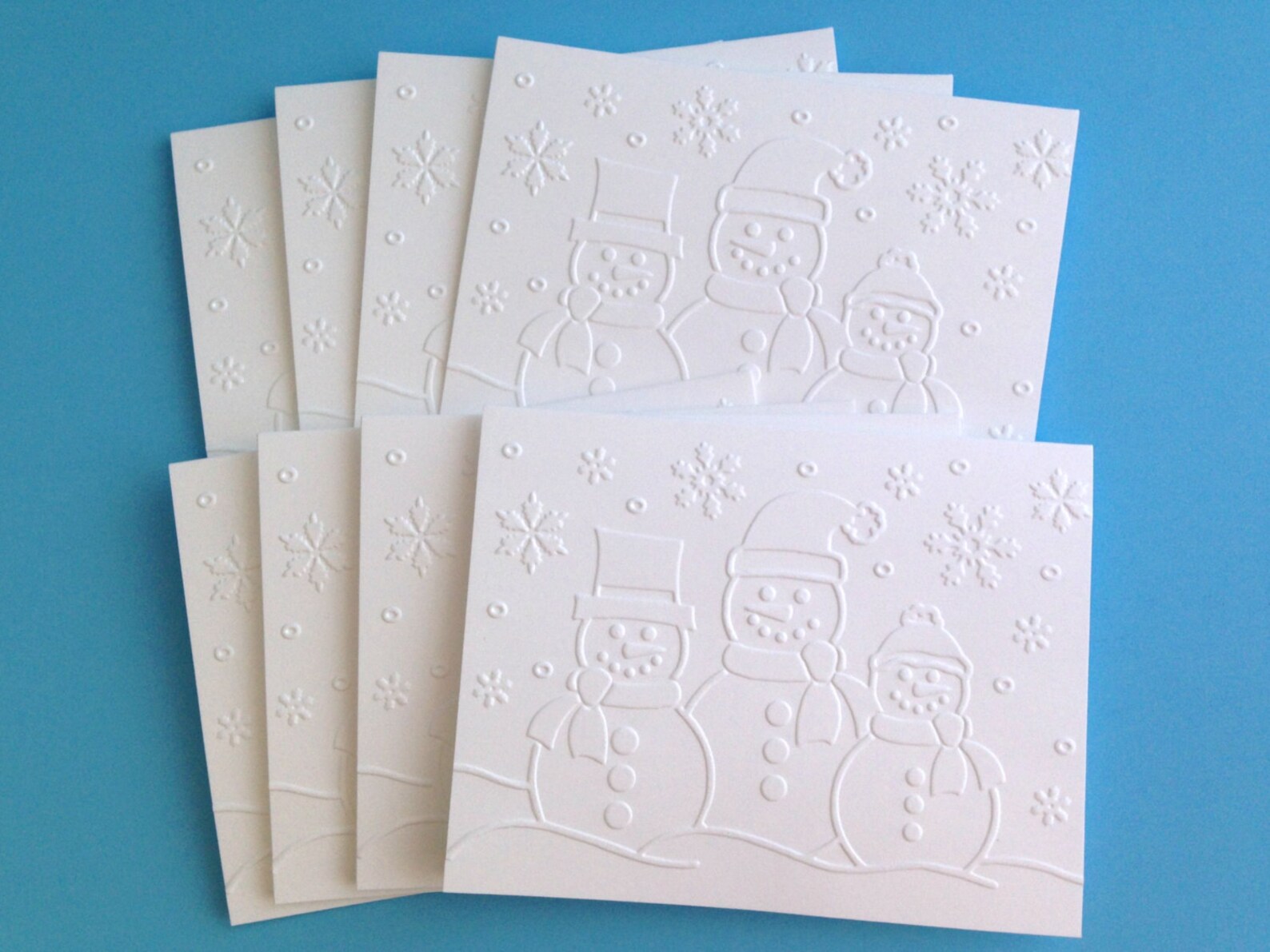 Boxed Christmas Cards - Embossed Snowman Card Set of 8 - Embossed ...