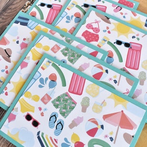 6 Handmade Summer Notecards - Summer Beach Pool Note Cards - Greeting ...