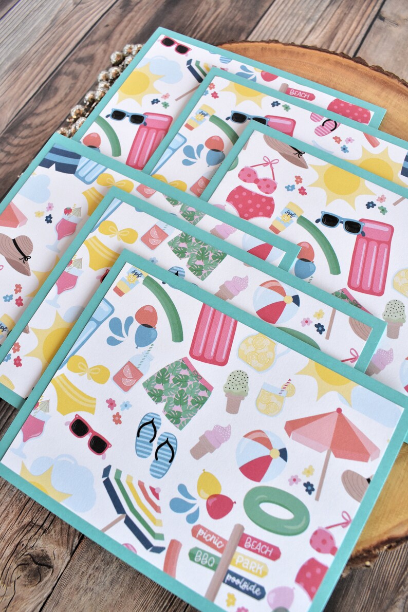 6 Handmade Summer Notecards Summer Beach Pool Note Cards - Etsy