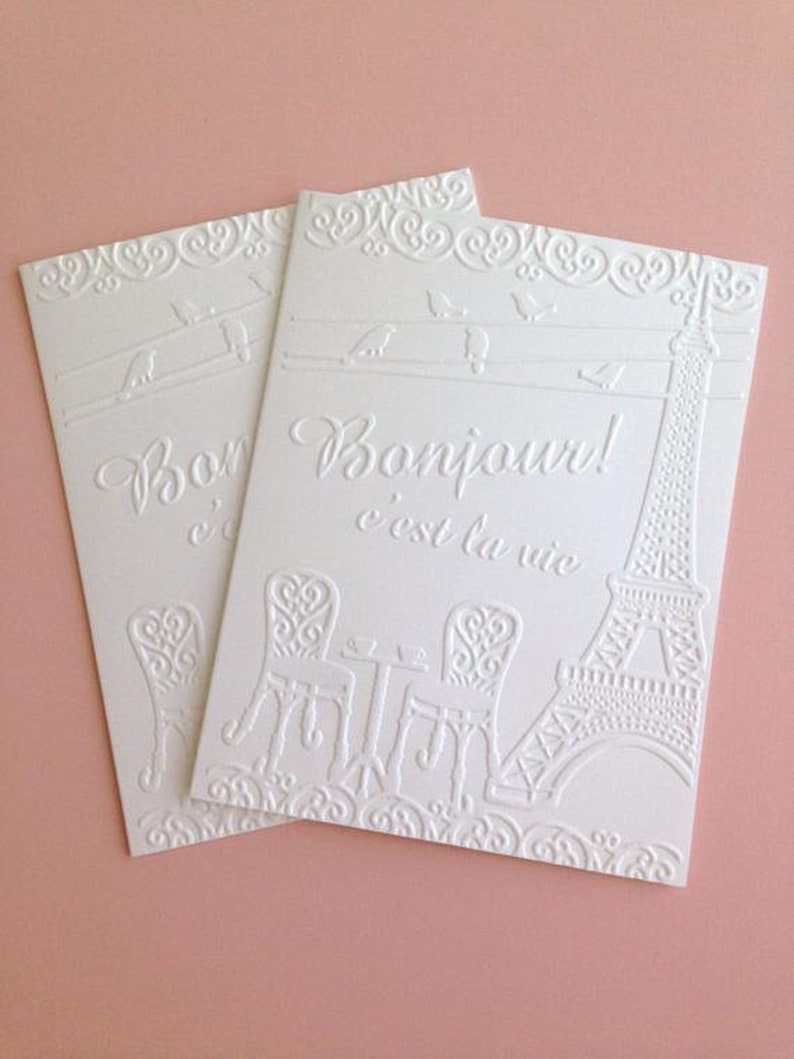 French Stationary - Paris Cards - Blank Greeting Cards - White Embossed ...