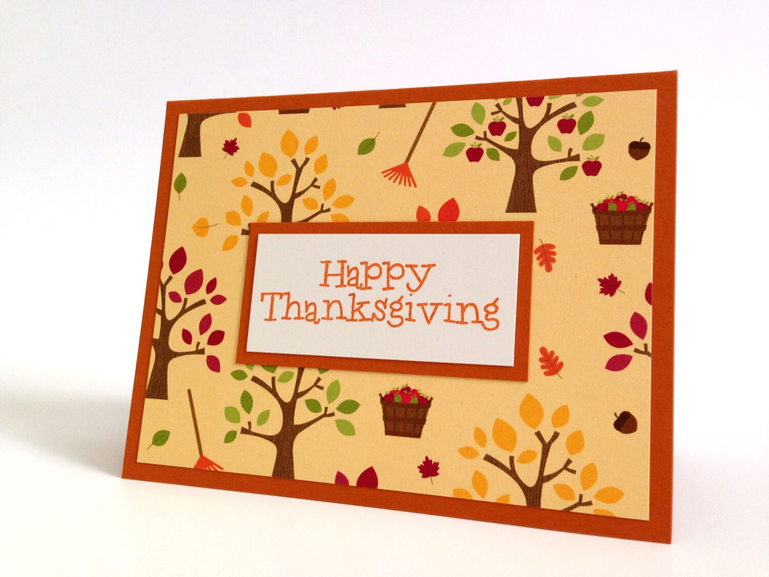 Happy Thanksgiving Card Autumn Greeting Card Fall Tree Leaves Card ...