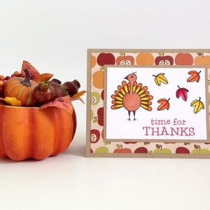 Turkey Card Happy Thanksgiving Card Fall Thank You Card Autumn Leaves ...