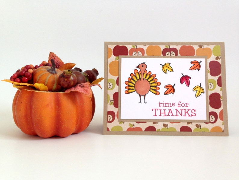 Turkey Card Happy Thanksgiving Card Fall Thank You Card Autumn Leaves ...