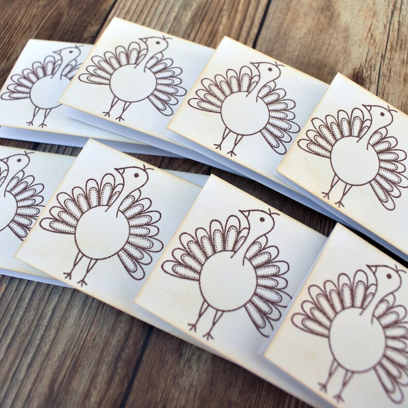 Rustic Turkey Thanksgiving Place Cards – Hand-stamped Fall Decor, Set ...