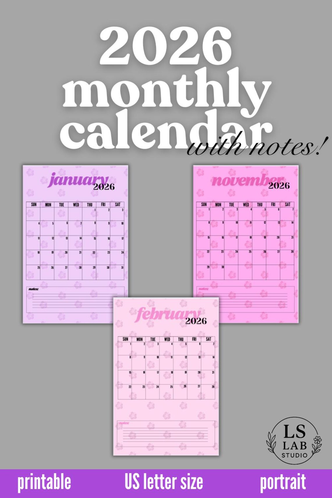 Editable Canva Calendar Template | Flower Background | Minimal Monthly ...