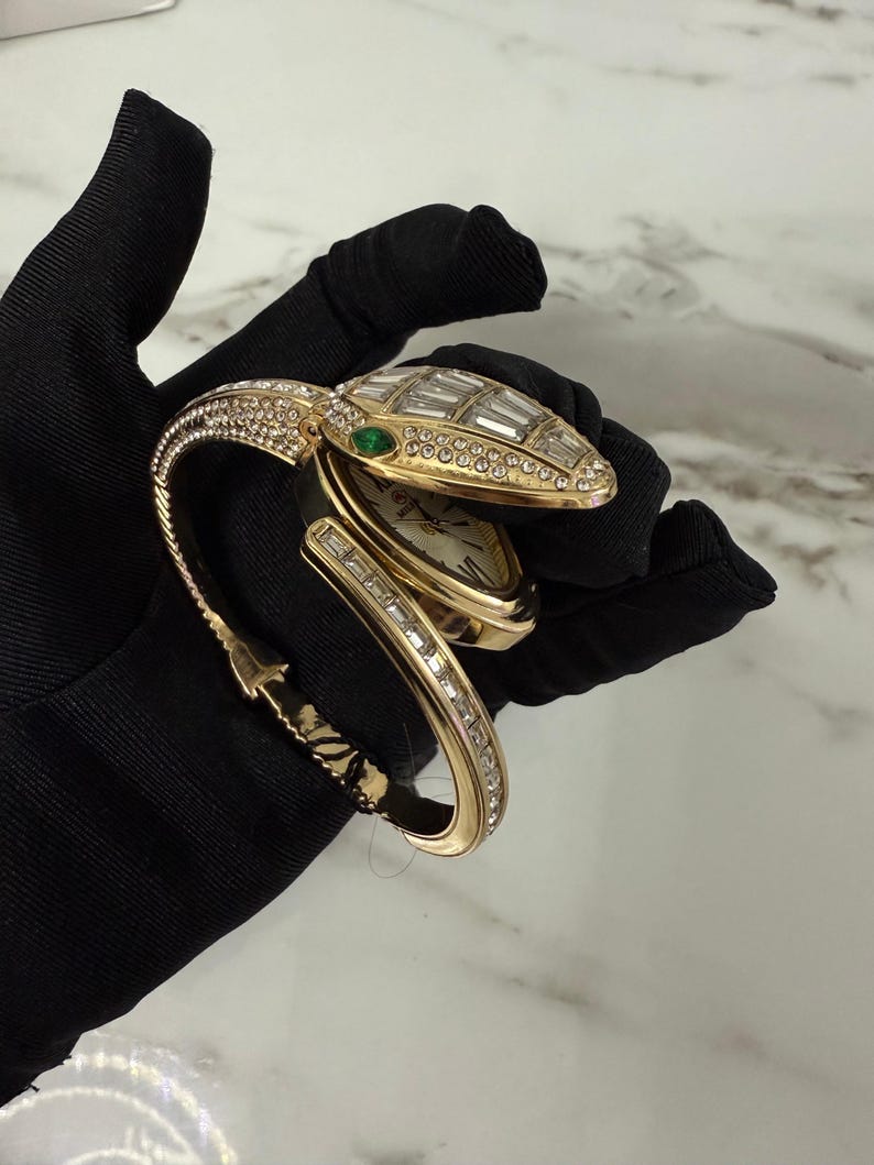 Snake Bangle Watch, Gold Stainless Steel, Secret Compartment - Etsy