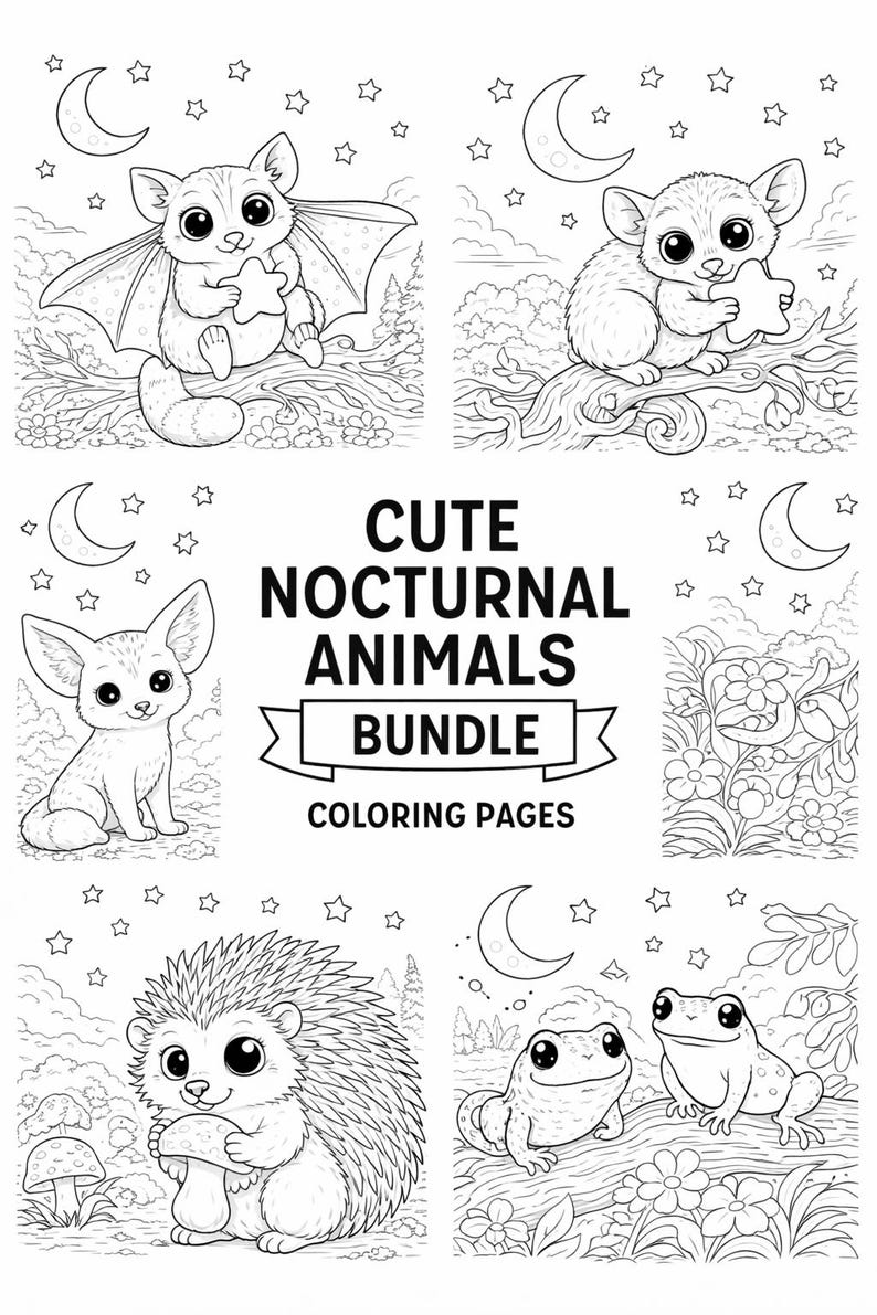 Nocturnal Animals Coloring Pages for Kids | Cute Night Animals Coloring ...