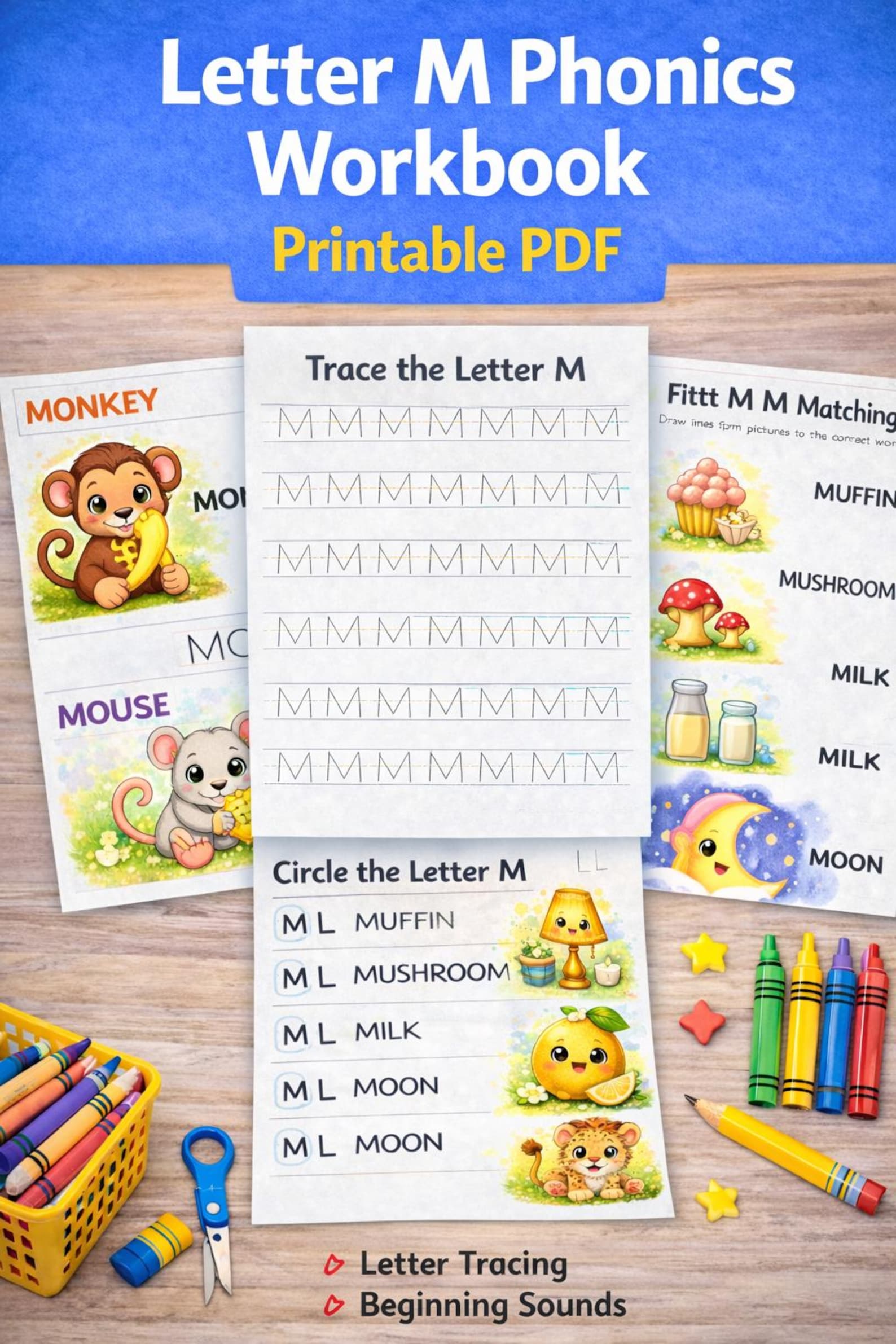 Letter M Phonics Worksheets Preschool and Kindergarten Printable Letter ...