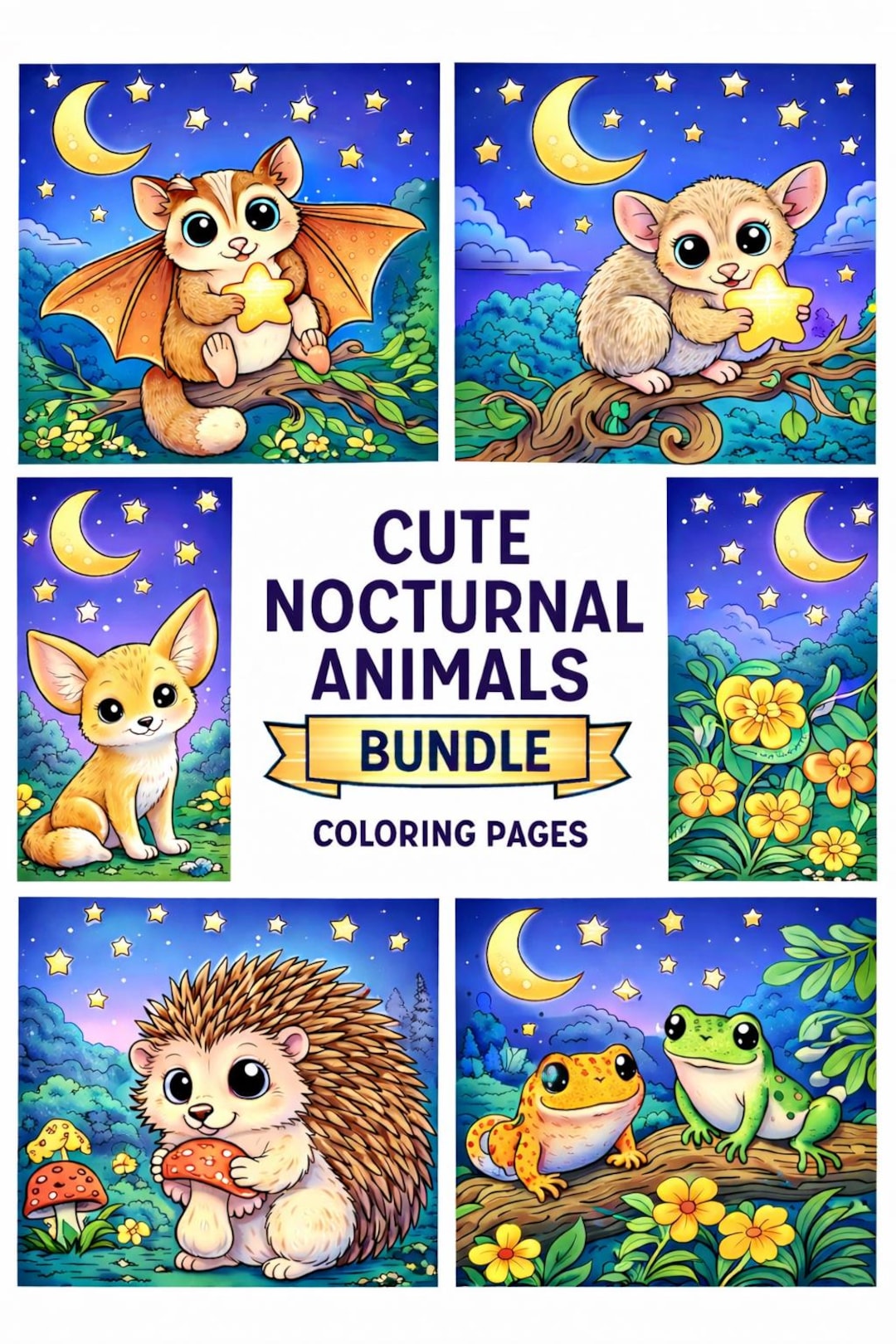 Nocturnal Animals Coloring Pages for Kids | Cute Night Animals Coloring ...