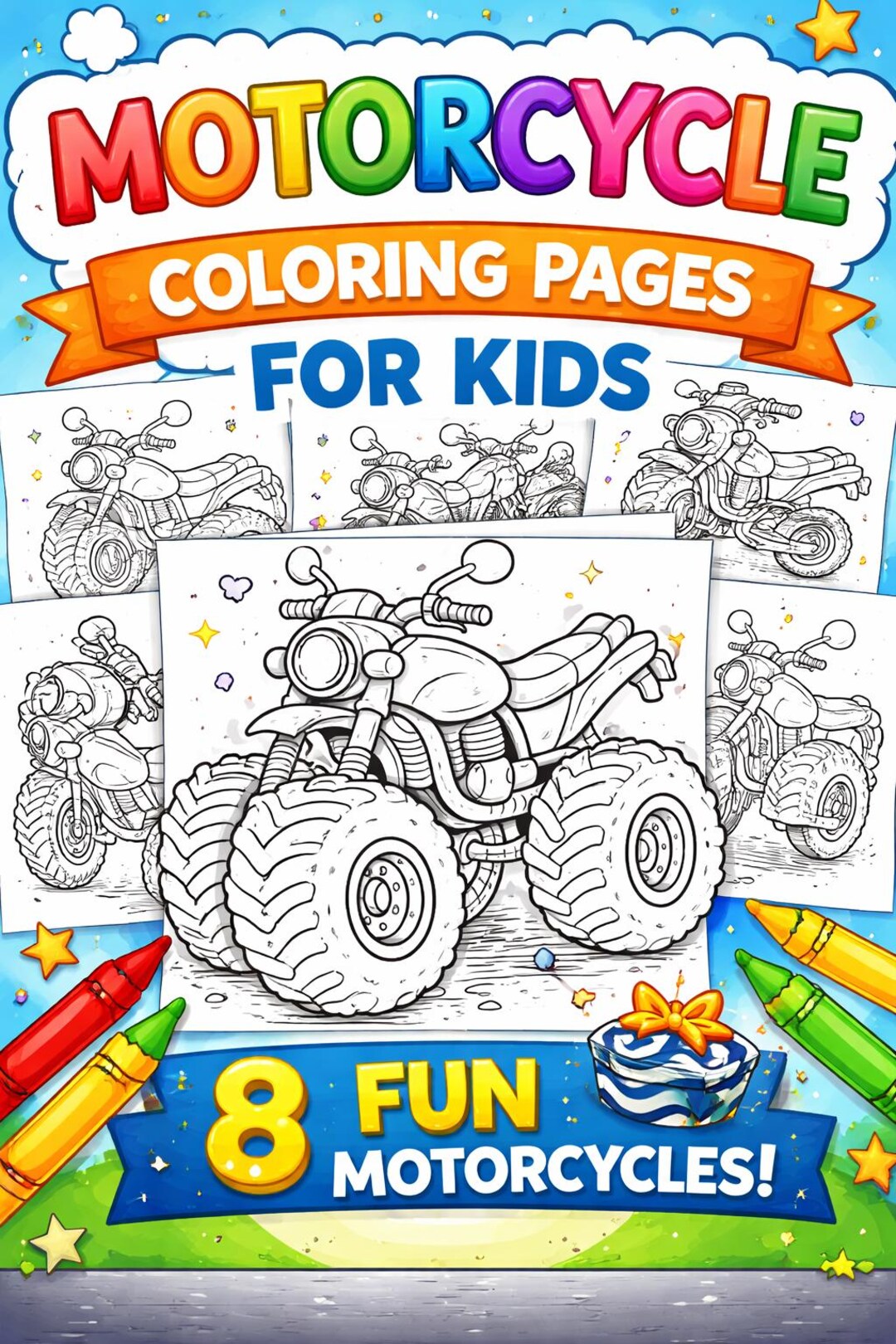 Motorcycle Coloring Pages for Kids | Printable Vehicle Coloring Book ...