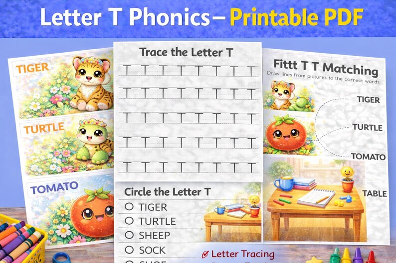 Letter T Phonics Worksheet | Printable PDF | Alphabet Tracing for ...