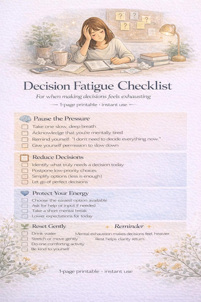 Decision Fatigue Checklist | Printable PDF to Reduce Mental Overload ...