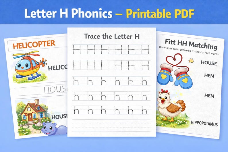 Letter H Phonics Worksheet Printable PDF - Etsy