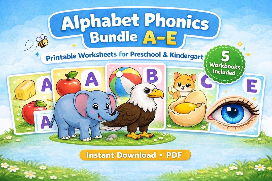 Alphabet Phonics Bundle A–E | Printable ABC Worksheets for Preschool ...
