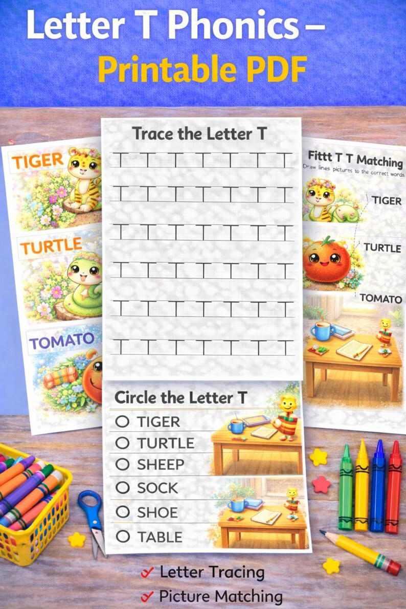 Letter T Phonics Worksheet | Printable PDF | Alphabet Tracing for ...