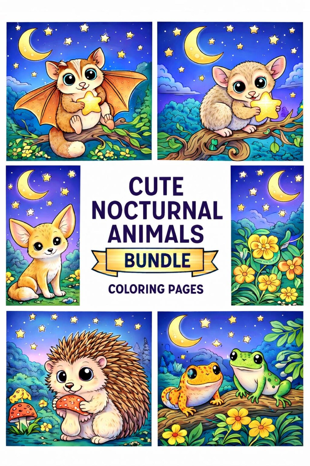 Nocturnal Animals Coloring Pages for Kids | Cute Night Animals Coloring ...