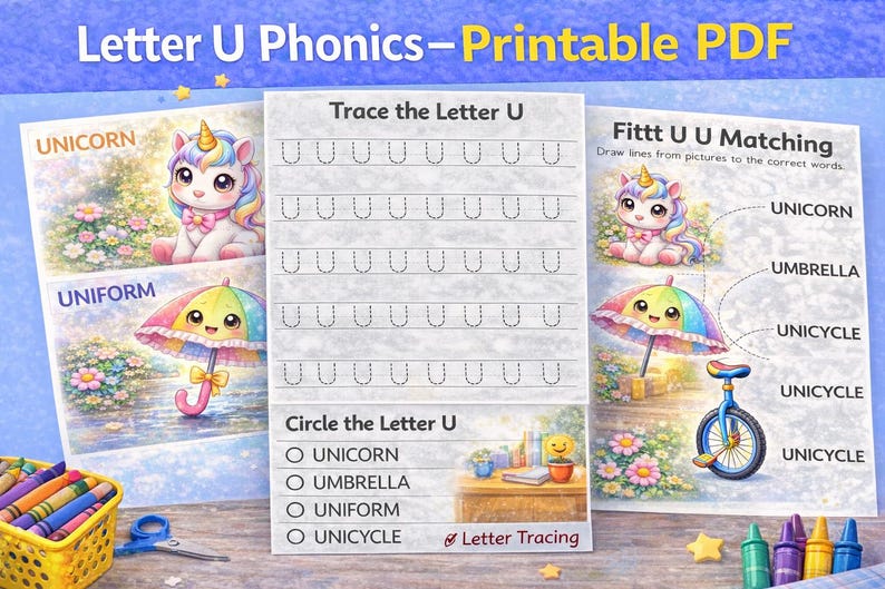 Letter U Phonics Worksheet | Printable PDF | Alphabet Tracing for ...