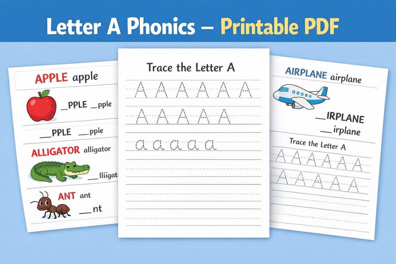 Letter A Phonics Workbook | Alphabet Tracing Worksheets for Preschool ...