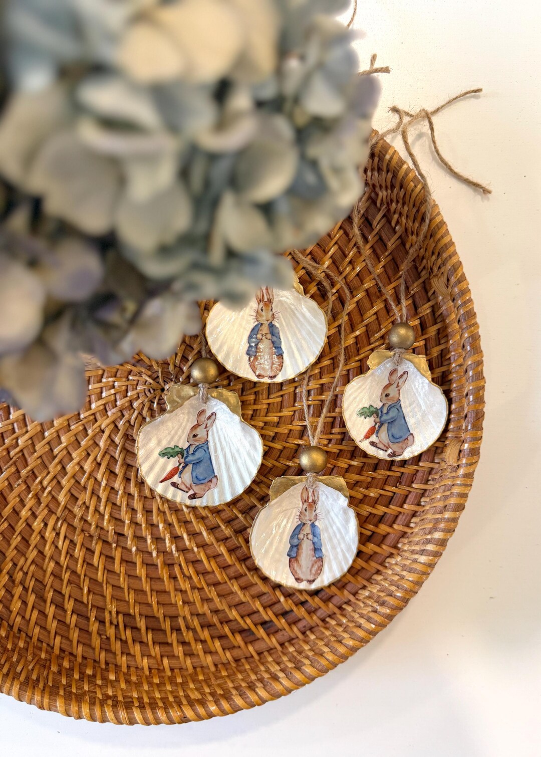 Peter Rabbit Scallop Shell Ornament— Decoupage Bunny Shell Decor ...