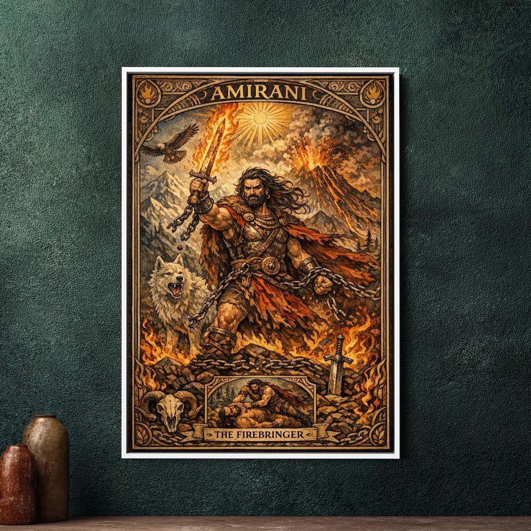 Amirani Tarot Art Framed Canvas, Large Georgian Mythology Wall Decor ...