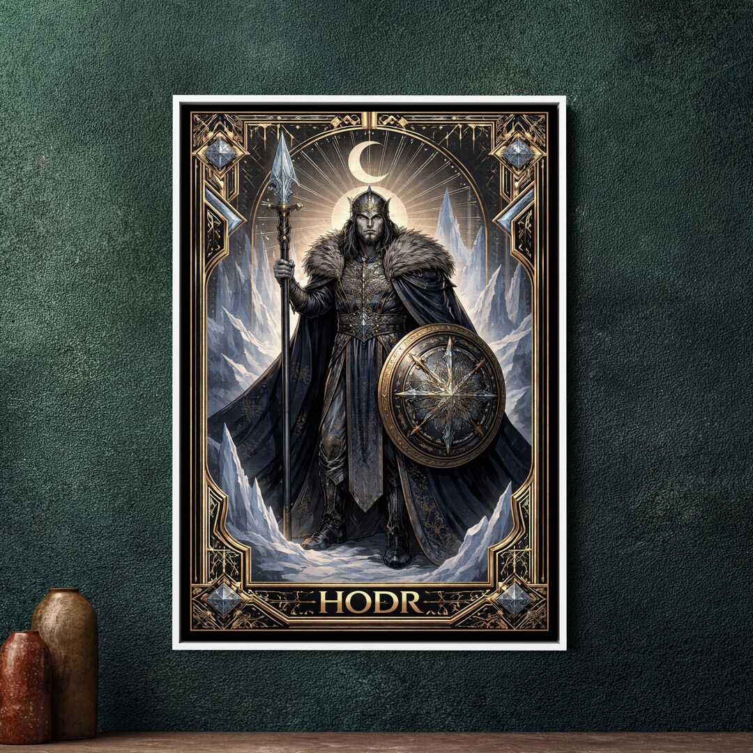 Hodr Norse God Framed Canvas Wall Art, Art Deco Mythology Large Decor ...