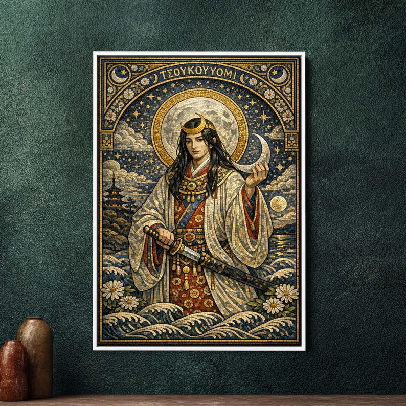 Tsukuyomi Moon God Byzantine Icon Mosaic Framed Canvas - Large ...