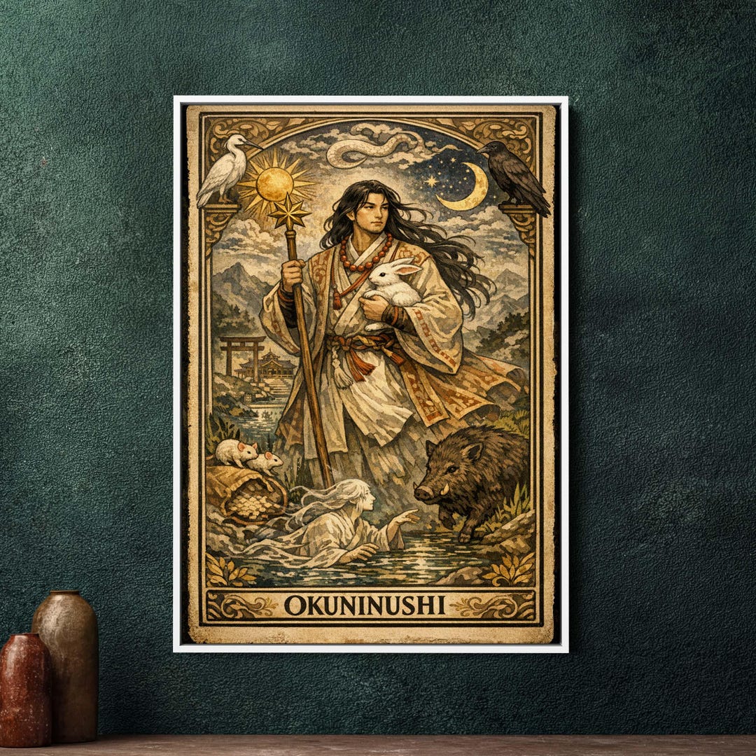 Okuninushi Japanese God Tarot Art, Large Framed Canvas Wall Decor ...