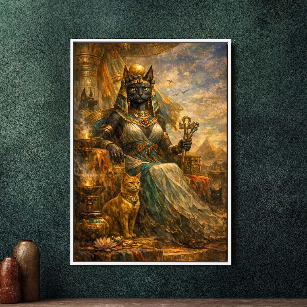Bastet Goddess Large Framed Canvas Print, Cinematic Fantasy Wall Art ...
