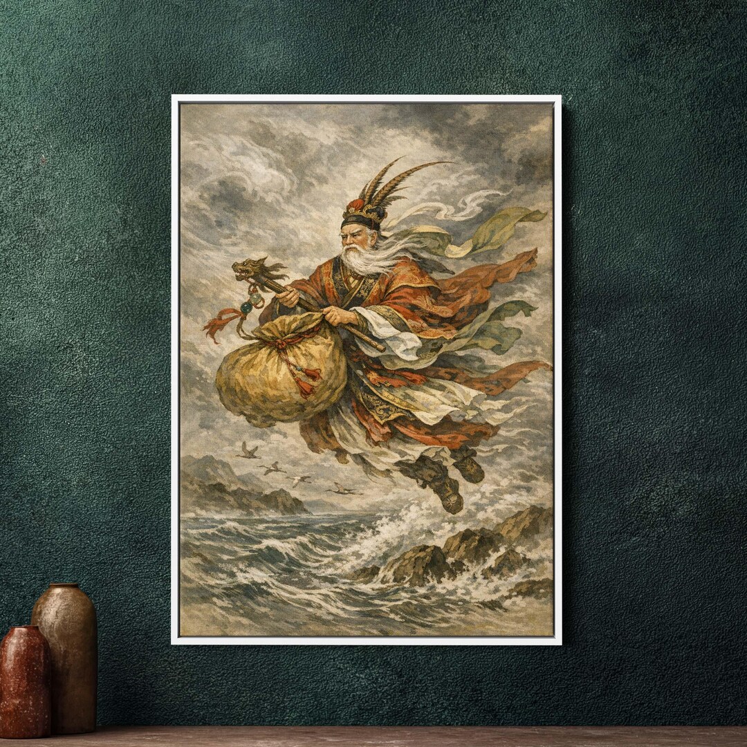 Fengbo God of Wind Painting, Large Framed Canvas Wall Art, Chinese ...