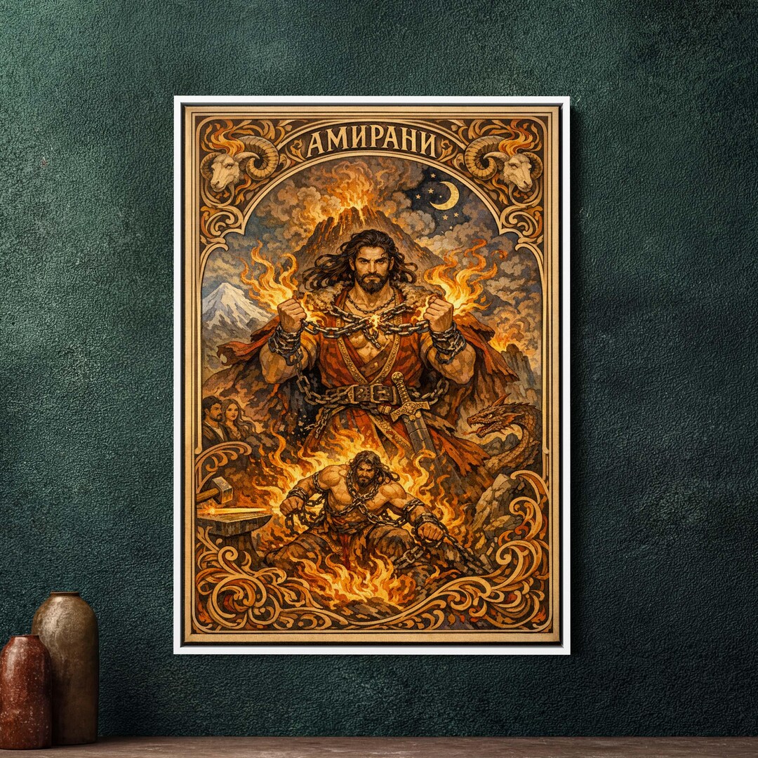 Amirani God Art Nouveau Framed Canvas, Large Art Nouveau Wall Art ...