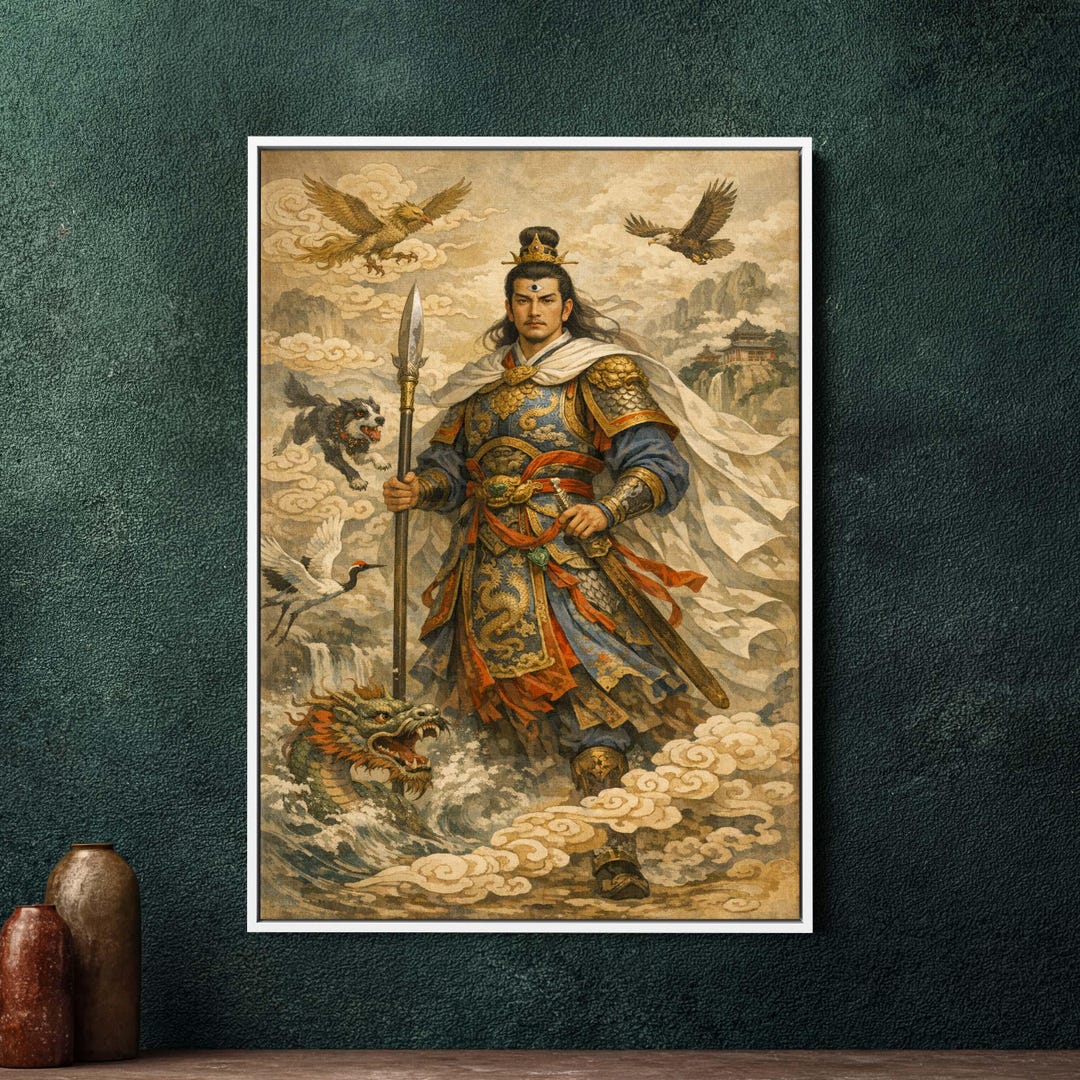 Erlang Shen Chinese God Painting, Large Framed Canvas Wall Art ...