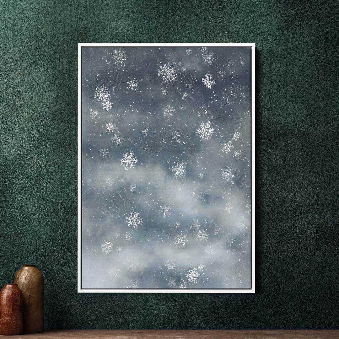 Elegant Winter Snowfall Framed Canvas Wall Art, Large Tranquil ...