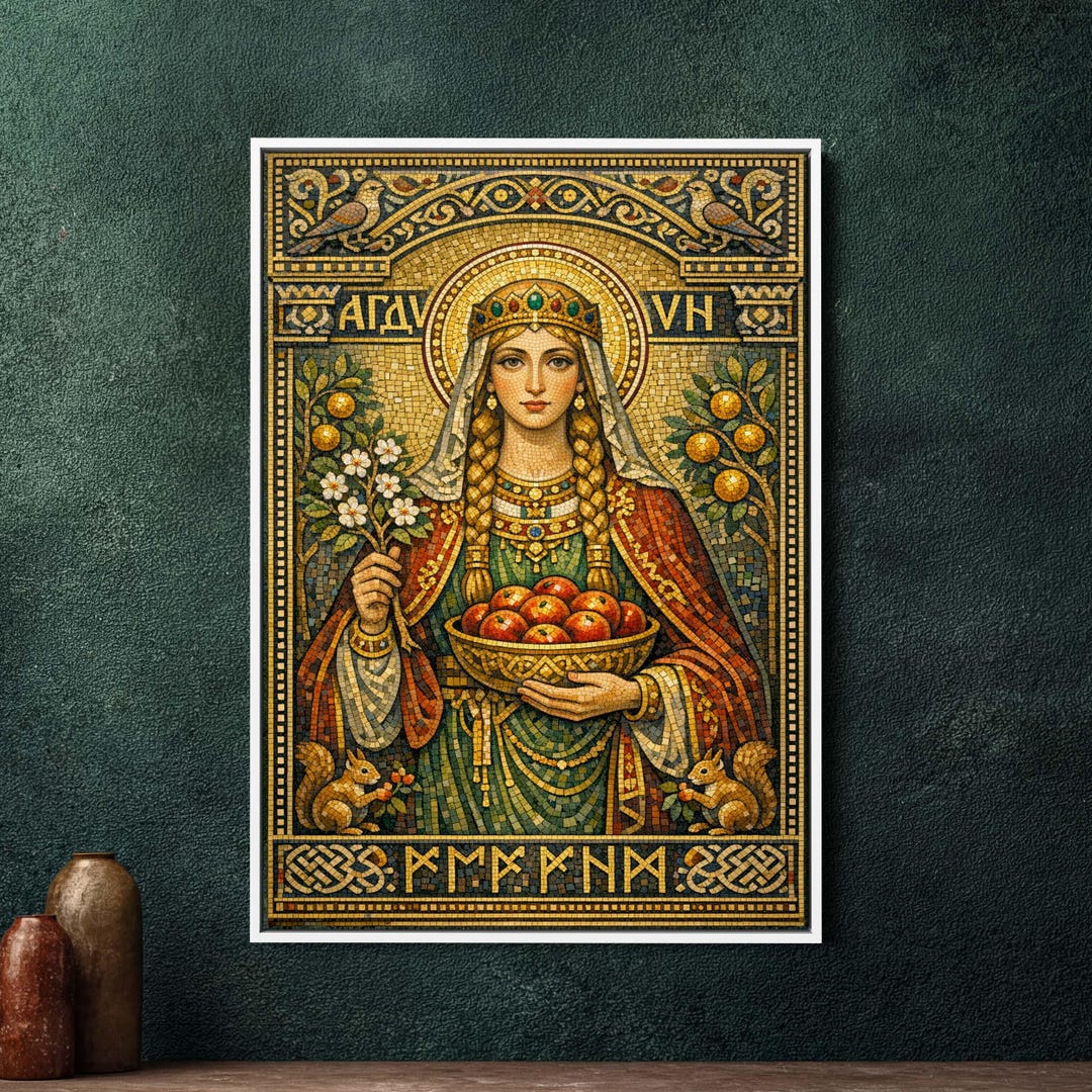 Idun Norse Goddess Byzantine Icon Mosaic Framed Canvas Wall Art - Large ...