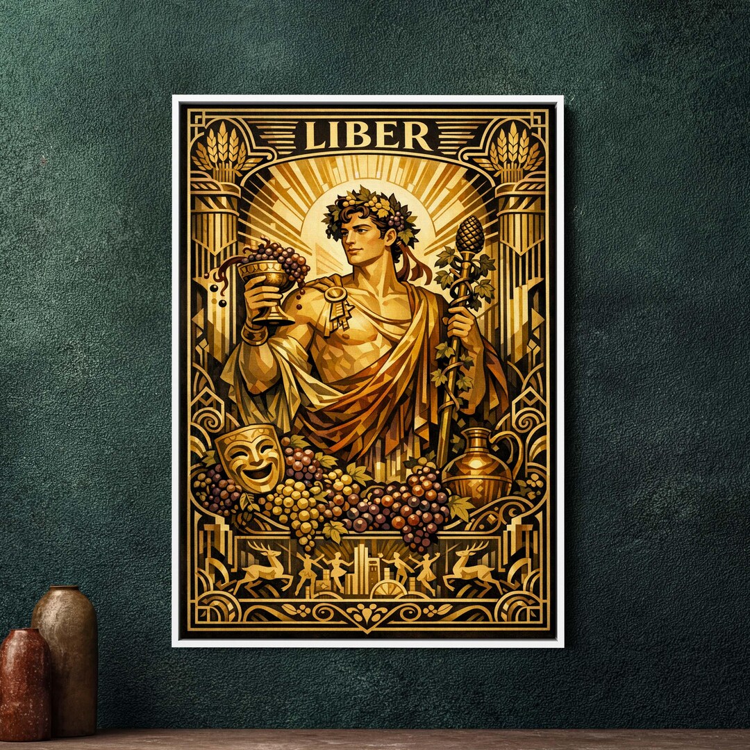 Art Deco Liber Roman God Framed Canvas Wall Art - Large Mythology Decor ...