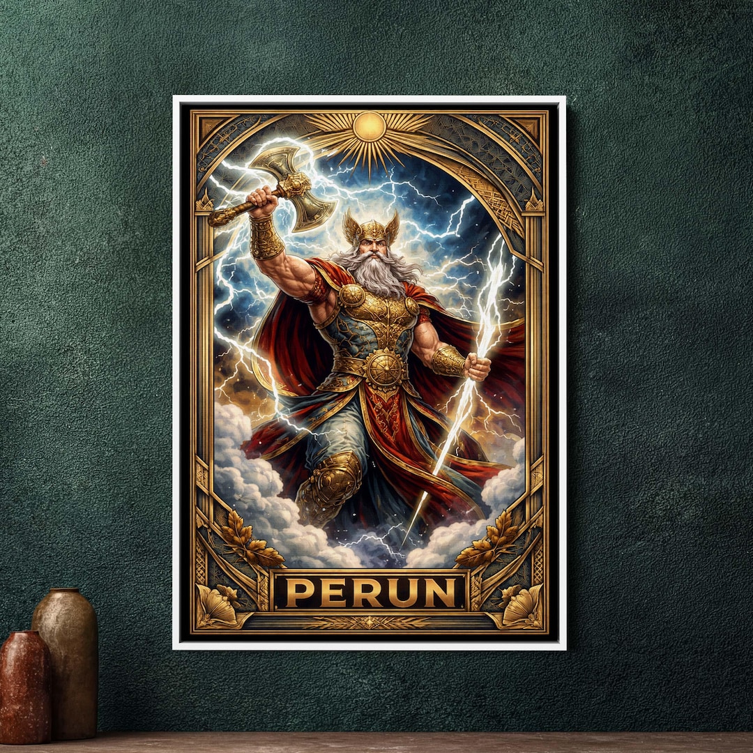 Perun Slavic God Art Deco Wall Art - Large Framed Canvas Print ...