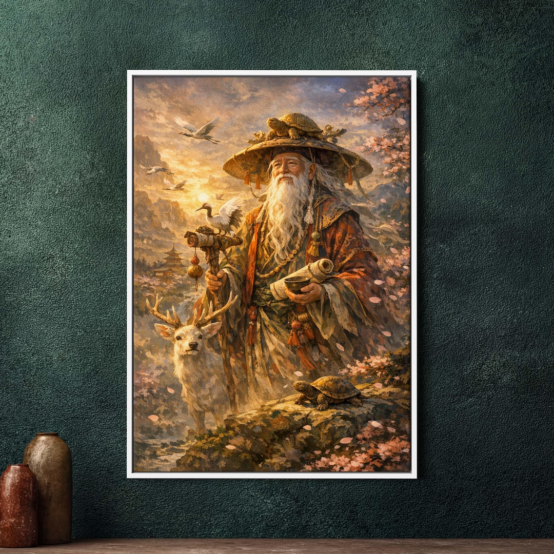 Jurojin Japanese God Wall Art - Cinematic Painterly Fantasy Framed ...